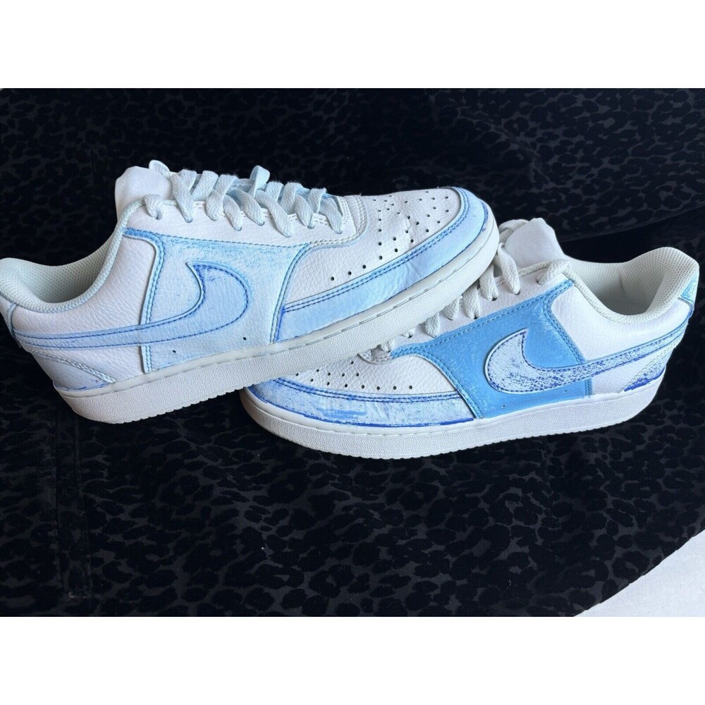 Nike Mens Size 7 Court Vision Low Custom Paint Blue W… - Gem